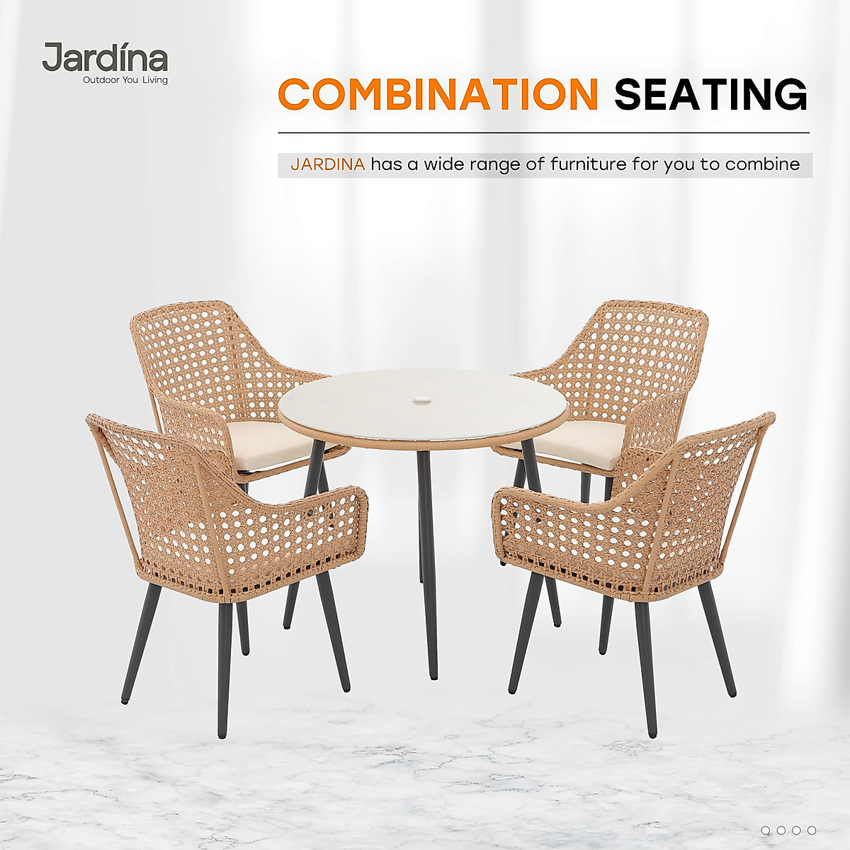 JARDINA Wicker Patio Dining Chairs Set of 4 Patio Chair with Cushion Outdoor Rattan Dining Seat for Outdoor Patio Backyard, (Natural)