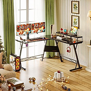 Coleshome L Shaped Gaming Desk, 51'' Computer Corner Desk with 2 Monitor Stands, Home Office Desk with Hook and Cup Holder, Space Saving, Easy Assembly