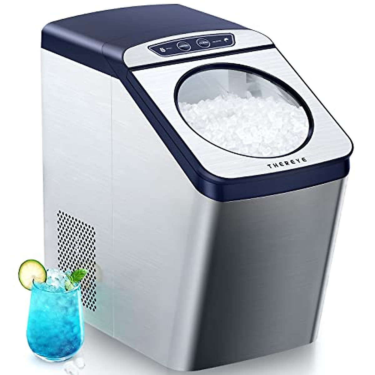 Thereye Countertop Nugget Ice Maker, Pebble Ice Maker Machine, 30lbs Per Day, 2 Ways Water Refill, 3Qt Water Reservoir & Self-Cleaning, Stainless Steel Ice Machine for Home Office Bar Party