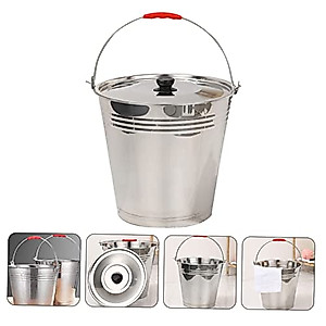 HEMOTON 1pc Milk Bucket Ranch Milking Bucket Container with Lid Household Ice Container Buckets with Lids Wine Ice Bucket Charcoal Bucket Stainless Steel Manure Bucket Thicken