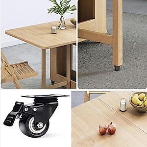 Dining Table Set, Solid Wood Drop Leaf Table, Extendable Moveable Folding Table with Wheels and 4 Chair, Saving Space, Round Edge Design, for Kitchen Dining Room
