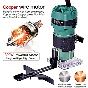 Mootikar Compact Wood Palm Router Tool Hand Trimmer Woodworking Joiner Cutting Palmming Tool 30000R/MIN 800W 110V with 12PCS 1/4" Router Bits