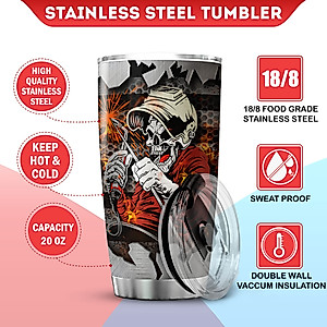 KOIXA Welder Nutrition Facts Stainless Steel Tumbler With Lid 20 Oz Funny Welder Gift Ideas Insulated Coffee Travel Cup Skull Themed Things For Welders Cool Welding Gifts For Dad