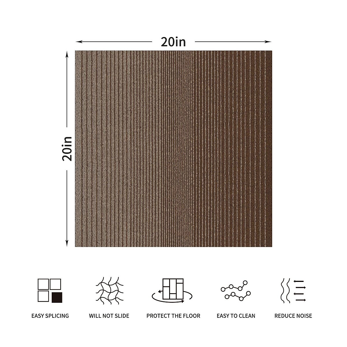 Rehert Carpet Tiles, Carpet Squares, Office Carpet Tiles Removable, Carpet Tile Flooring for Basement, 20" x 20" Berber (Loop Pile), Gradient Brown, 0.24" Pile Height (12 Tiles, 32 sqft/Box)