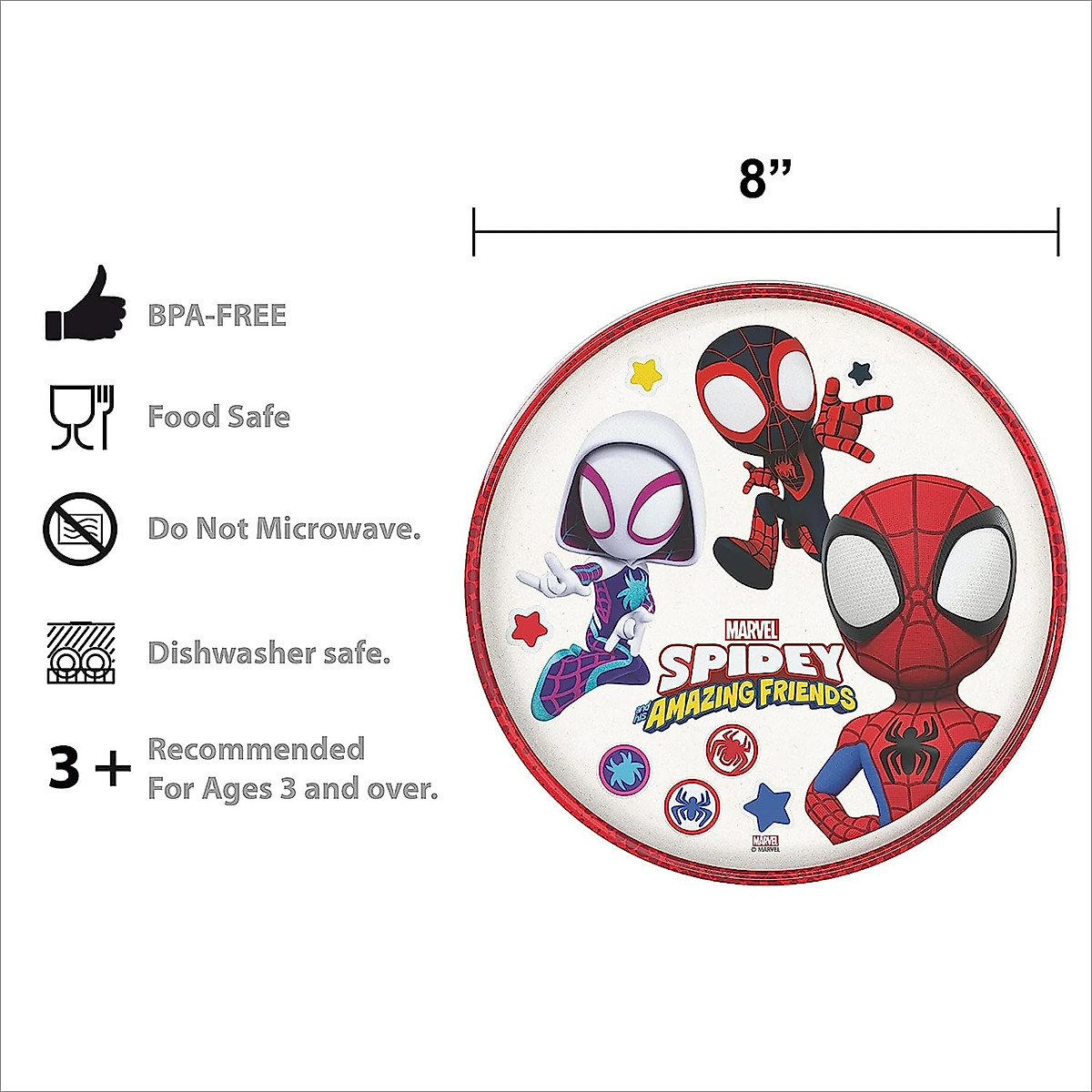 zak! Marvel Spidey and His Amazing Friends - 5-Piece Dinnerware Set - Pack of 2 - Includes Two Each: Water Bottle, 8-Inch Plate, 6-Inch Bowl, Fork & Spoon - Suitable for Kids Ages 3+