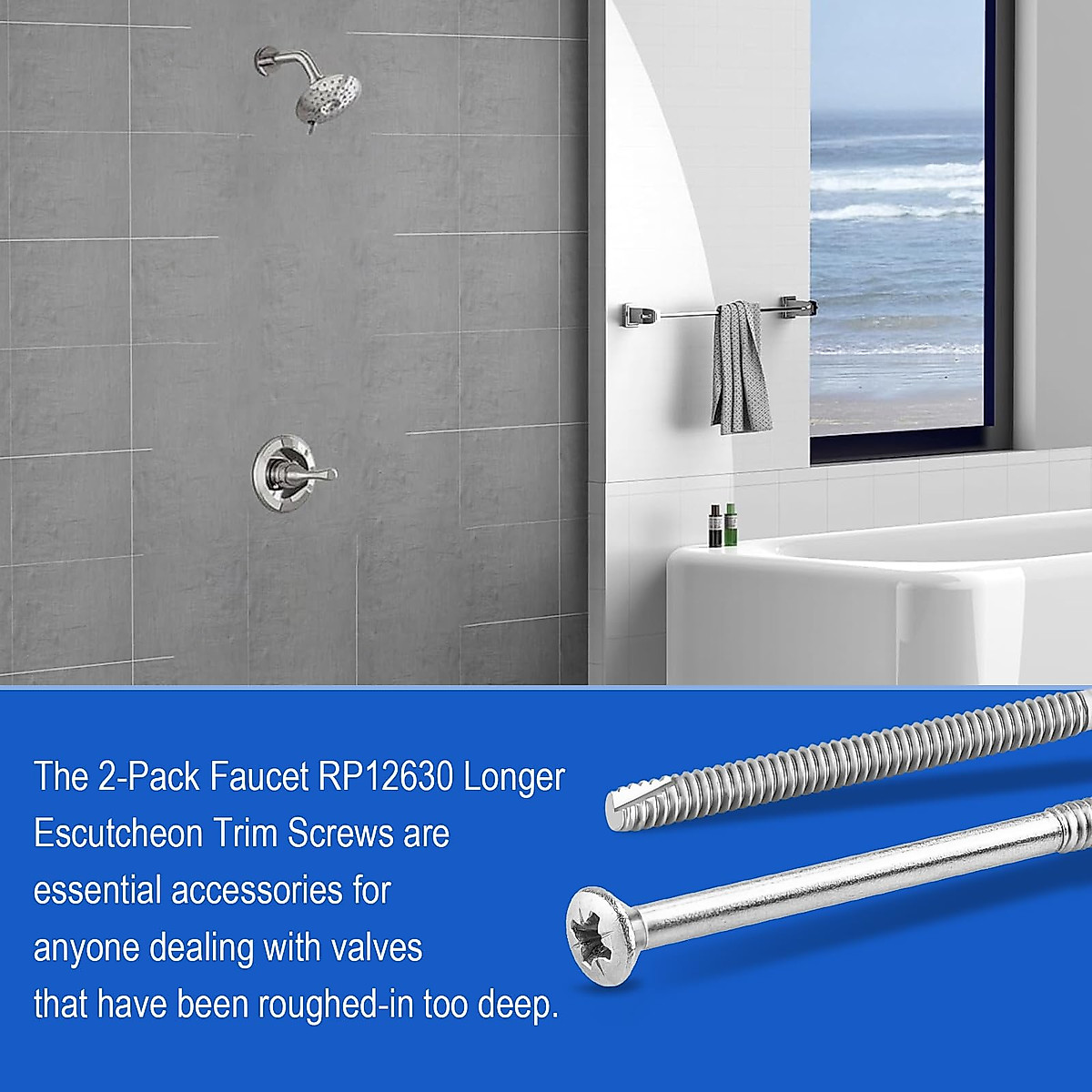 RP12630 Longer Escutcheon Trim Screws for Delta Faucet Escutcheon - Shower Escutcheon Screws for Valves Roughed-in Too Deep, Plumbing Replacement Parts for Delta Tub and Shower System (2 Pack)