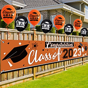 Class of 2023 Graduation Decorations Orange Congratulations Banner and 8pcs Congrats Grad Balloons Graduation Yard Sign College Graduation Party 2023 Orange Graduation Decorations