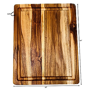 Mountain Woods Brown Teak Wood Cutting Board w/Juice Groove | Cheese Board | Chopping board | Charcuterie board | Butcher Block - 15" x 12" x 0.75"