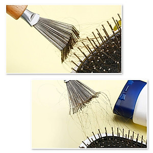 2 Pieces Hair Brush Cleaner Tool Cleaning Tool Comb Cleaner Hair Brush Cleaner Comb Brushes Mini Hair Dirt Remover Brush with Metal Wire Rake Wooden Handle for Home and Salon Use(Handle with Groove)