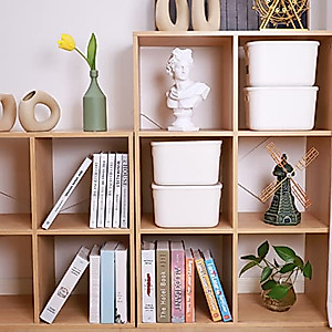 Citylife 6 Packs Plastic Storage Bins with Bamboo Lids White Storage Box with Handle Stackable Containers for Organizing