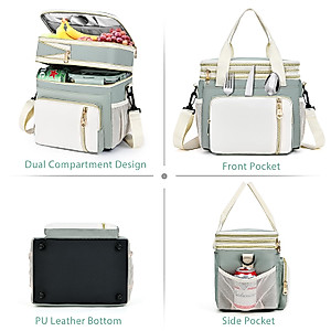 BAGNN Lunch Box & Lunch Bag for Women Men, Large Insulated Adult Lunch Box Leakproof Lunchbox Cooler Bag for Work Picnic Beach,16L, Olive Green & White