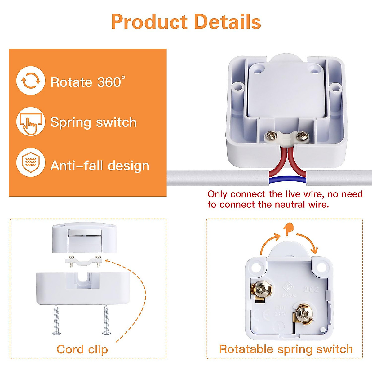 Helunsi Cabinet Door Lamp Switch, 2 Pack Door Switches for Closet Light, ON Off Normally Closed Wardrobe Touch Activated Switch, for Open Close Sliding Pressure Doors Drawers Automatic Switch - White