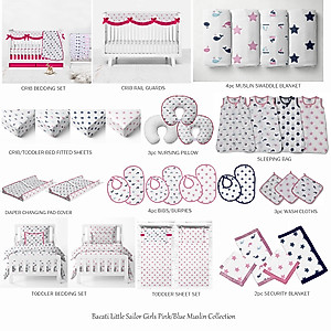 Bacati - Whales Silky Soft Breathable 100% Cotton Muslin Baby Crib Fitted Sheets - Fits Standard 28 x 52 x 5 Crib & Toddler Mattresses(Whales - Pink/Navy)