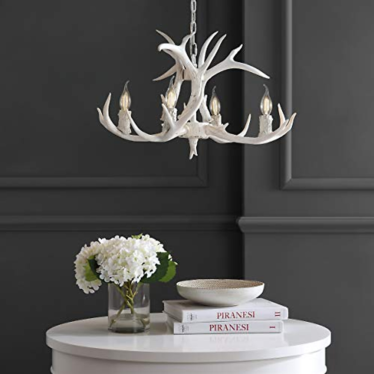 JONATHAN Y JYL6301B Eldora 26" Adjustable Resin Antler 4-Light LED Chandelier, Glam, Rustic,Cottage,Transitional, Dimmable Dining Room, Living Room, Kitchen, Foyer, Bedroom, White