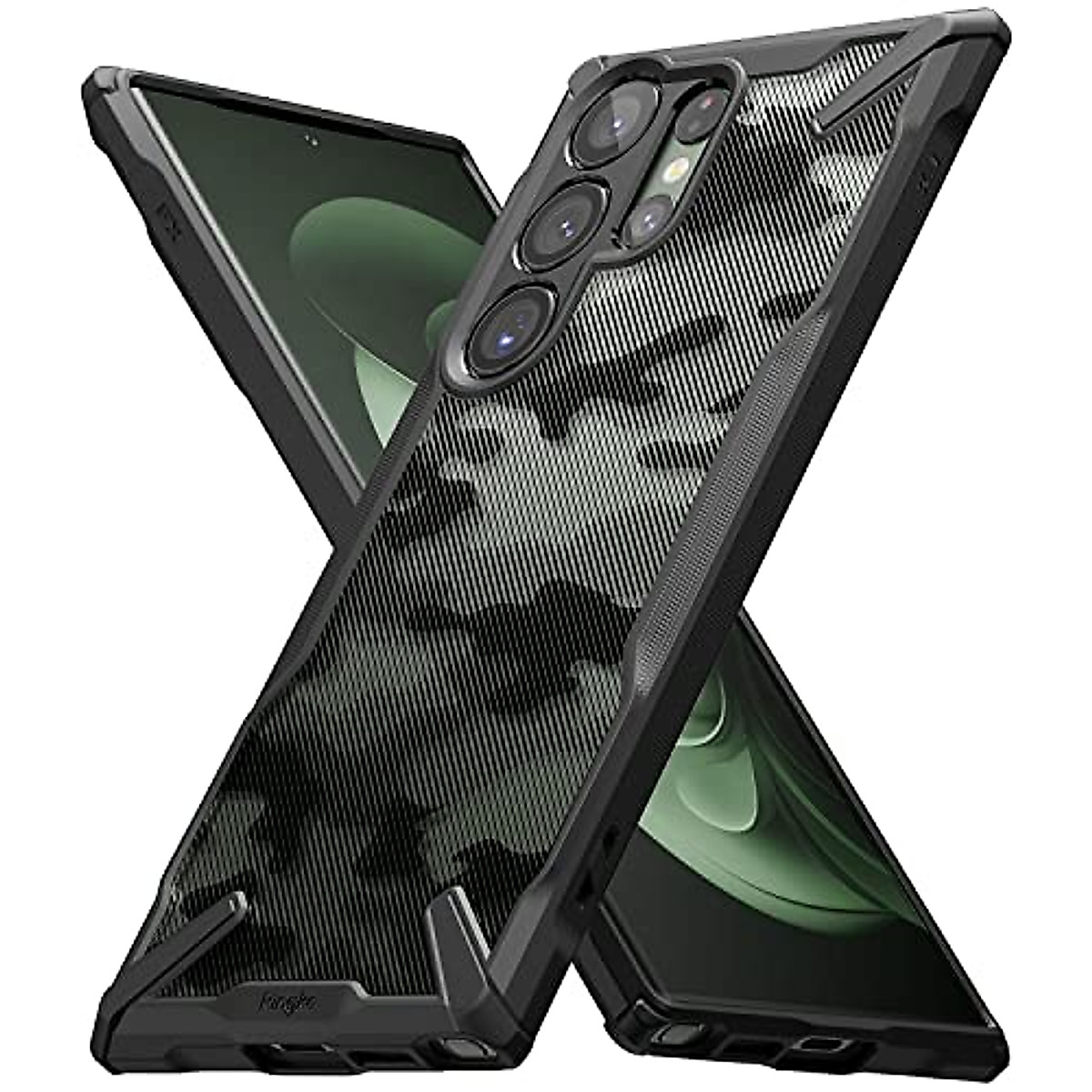 Ringke Fusion-X [Military Design] Compatible with Samsung Galaxy S23 Ultra 5G Case, Camouflage Hard Back Heavy Duty Shockproof Advanced Protective Bumper Cover - Camo Black
