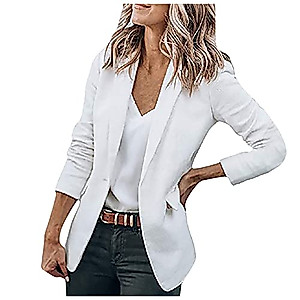 Long Blazer Jackets for Women, Cropped Blazers Women Oversized Blazers Black Leather Blazer Women's Casual Lapel Open Front Sleeve Work Office Suit Jacket Coat and White Striped (M, White-5)