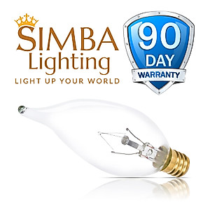 Simba Lighting Candelabra Flame Tip Clear CA10 25W E12 Base (12 Pack) Decorative Incandescent Light Bulbs 120V for Chandeliers, Ceiling Fan Lights, Pendants, Wall Sconces, Dimmable, Warm White 2700K