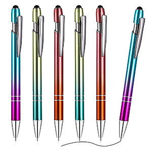 cobee® Retractable Ballpoint Pen with Stylus Tip, 6 Pieces 1.0mm Metal Ball Point Pens Medium Point Smooth Writing Pen Black Ink Pen Stylus Pen for Touch Screens School Office Gift Supplies