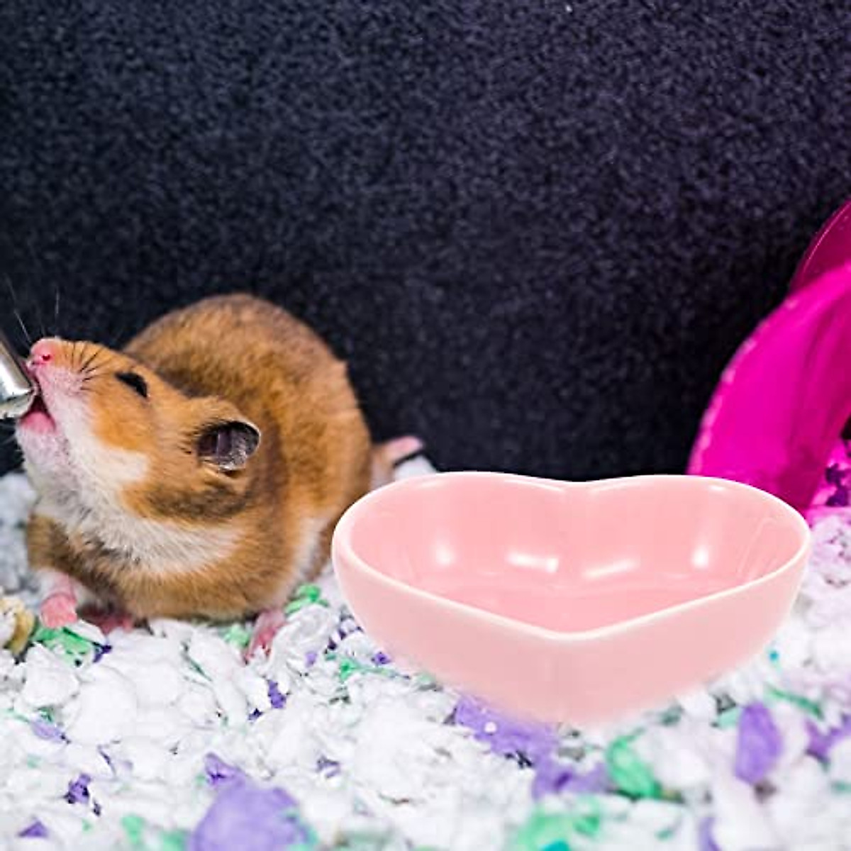 TEHAUX 3Pcs Ceramic Pet Bowls Heart Shaped Food Bowls for Cats Cute Hamster Food Containers Washable Hamster Feeder Bowls for Rabbit Guinea Pig Gerbil Hamster Chinchilla ( Pink+ Green+ Blue )