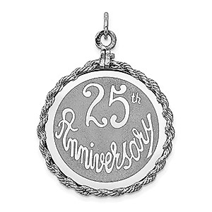 IceCarats 925 Sterling Silver 25th Anniversary Disc Necklace Charm Pendant Only