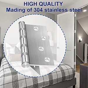 OTINUBEE 304 Stainless Steel Door Hinges 6 Pack, 4'' X 4''Heavy Duty Commercial Door Hinge with Silent Steel Plain Ball Bearing, Stainless Higne for Exterior & Interior Doors, Silver