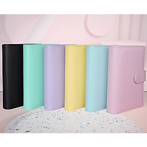 Twavang 15 PCS A6 Binder Pockets with PU Leather Notebook Binder Cover Refillable 6 Round Ring Binder Set for Personal Planner Organizer, Budget Binder, Savings Binder (Light Pink)