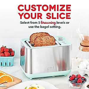 Dash SmartStore™ 2-Slice Wide-Slot Stainless Steel Toaster with Storage Lid - for Bagels, Specialty Breads & other Baked Goods, Aqua