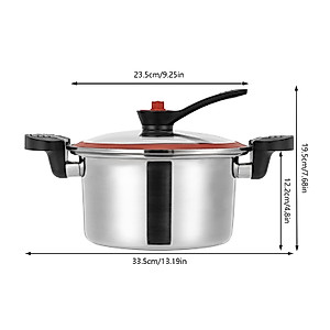 Pressure Cooker,1.8L/0.48gal Stainless Steel Pressure Pot,Non-stick Micro Pressure Soup Pot w/Clear Lid and Non-slip Handles for Boiling&Stewing on Various Stoves,33.5*19.5cm/13.19*7.68in,Silver Round
