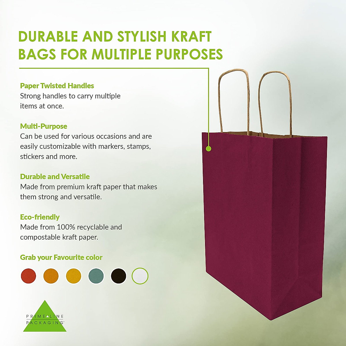 Prime Line Packaging 8x4x10 100 Pack Small Pink Bags with Handles, Kraft Paper Gift Bags, Burgundy Shopping Bags for Small Business Thank You & Goody Bags Bulk