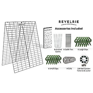 Revelrie 34”WX48”H Frame Trellis for Cucumbers - Foldable Cucumber Trellis for Raised Bed & In-Ground - Steel Climbing Plants Support for Vines, Vegetables - 328 Feet Twist Ties