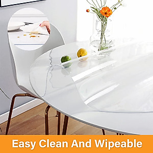 VeeCano 54 Inch Round Clear PVC Table Protector Kitchen Countertop Cover Protector Waterproof Table Cover Rectangle Plastic Tablecloth Vinyl Non Slip Oblong for Circle Coffee Dining Table 1.5mm Thick