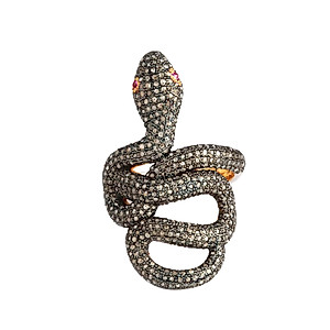 Diamond Ruby Snake Ring in 925 Sterling Silver | Black Brown Snake Ring 1.25 Carat Brown Natural Diamond (I2-I3 Clarity) Deep Real Ruby For Women Gifts, Designer Ring