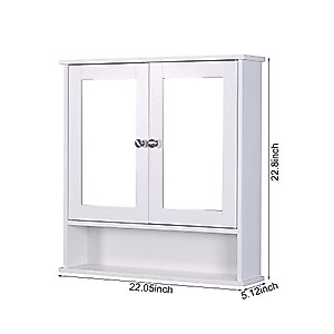 White Bathroom Medicine Cabinet with 2 Mirror Doors, Bathroom Cabinet Wall Mounted with Adjustable Shelf, Medicine Cabinets for Bathroom Laundry Room Kitchen