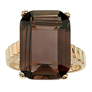 PalmBeach Yellow Gold-plated Emerald Cut Genuine Smoky Quartz Ring Sizes 5-10 Size 7