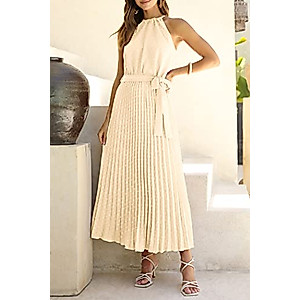 PRETTYGARDEN Women's Midi Summer Dresses Casual Halter Neck Swiss Dot Ruffle Sleeveless A Line Beach Sun Dress (Z_Apricot,Large)