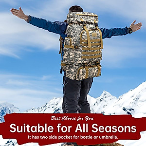 ÖSSZEFUT 70L 80L Tactical Backpack Waterproof For Men Hiking Camping Military Backpacking Backpack Tactical Rucksack Travel Hunting Survival Waterproof Large Backpack (City Brown)