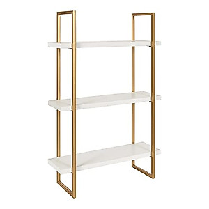Kate and Laurel Leigh Modern 3 Tier Wall Shelf, 20 x 30, White and Gold, Decorative Contemporary Glam Multi-Tiered Shelf Wall Organizer for Storage and Display