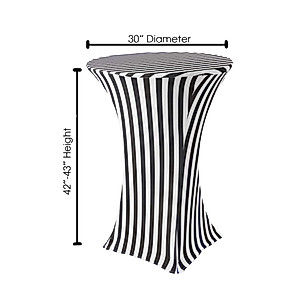 YOUR CHAIR COVERS - 30" D x 42" H Highboy Cocktail Round Stretch Spandex Table Cover - Black and White Striped, Fitted Elastic Tablecloth for Round Tables, Outdoor Party DJ Tradeshow Vendor Wedding