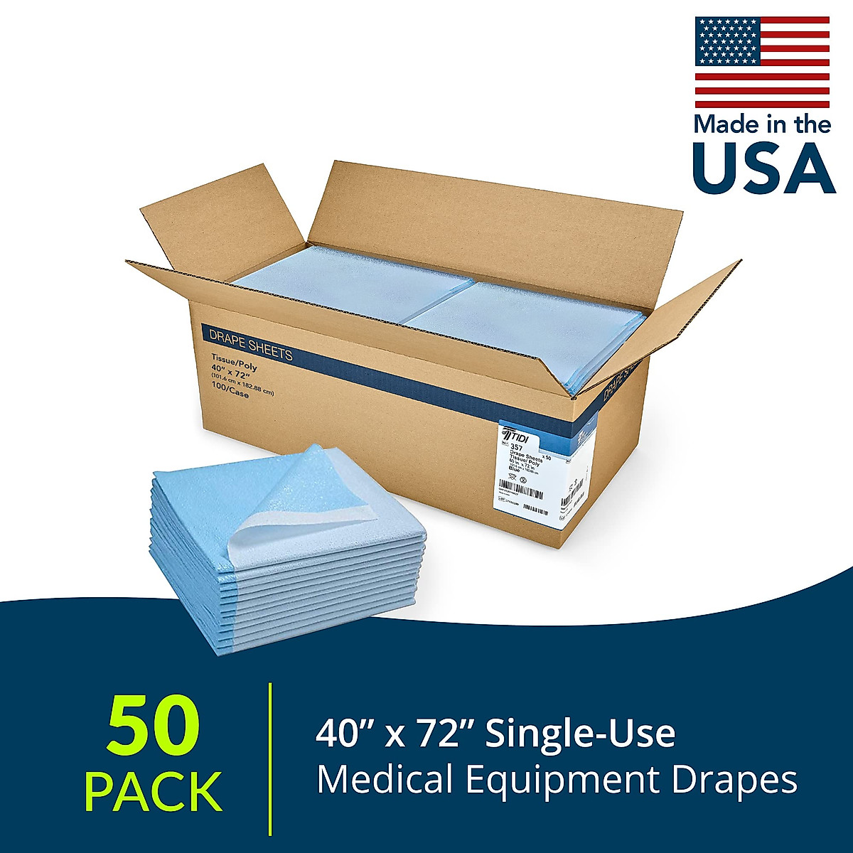 Avalon Papers Single-Use Medical Equipment Drape, Blue, 40" x 72" (Pack of 50) - Stretcher Sheet or Treatment Table Cover - Fluid and Barrier Protection - Tissue/Poly - Medical Supplies (357)