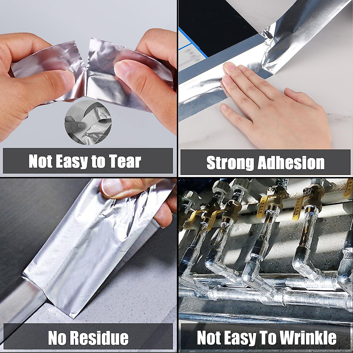 Premium Aluminum Foil Tape, Silver Duct Tape Heavy Duty, Metal, Heat Resistant, Waterproof, High Temperature Sealing Adhesive Tape for Ductwork Dryer Vent HVAC Insulation (2in x 65ft x 3.9mil, 1 Roll)