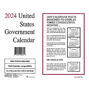 Unicor 2024 US Government Wall Calendar, Qty=1, Single Calendar