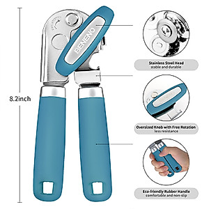 Can Opener Manual, Can Opener with Magnet, Hand Can Opener with Sharp Blade Smooth Edge, Handheld Can Openers with Big Effort-Saving Knob, Can Opener with Multifunctional Bottles Opener, Aqua