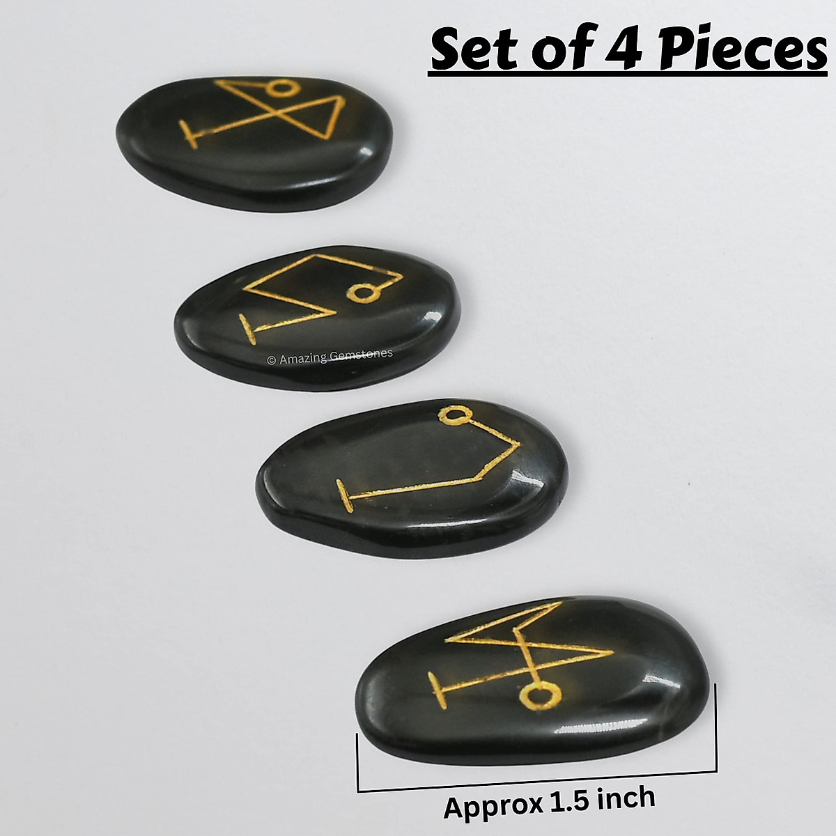 Archangel Stones Set of 4 - Michael, Gabriel, Raphael, Uriel Signature Symbol for Talisman Protection - Black Agate Healing Crystals and Healing Stones