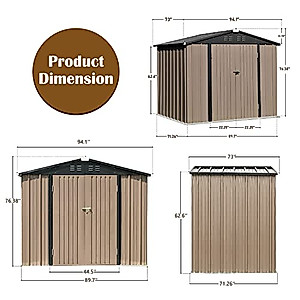 6x8 FT Storage Sheds Outdoor, Utility Steel Tool Sheds for Garden Backyard Lawn, Large Patio House Building with Lockable Door (Dark Grey)