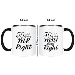 YHRJWN - 50th Wedding Gifts, 50 Years of Being Mr & Mrs Always Right Mug Set, Best 50th Wedding Gifts Ideas for Parents Couple, White with Black Handle 11 Oz