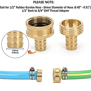 STYDDI Garden Hose Repair Kit, Solid Brass Water Hose Mender Female and Male Hose Connector with Clamps, Fit Standard 1/2" Rubber Garden Hose, 4 Set