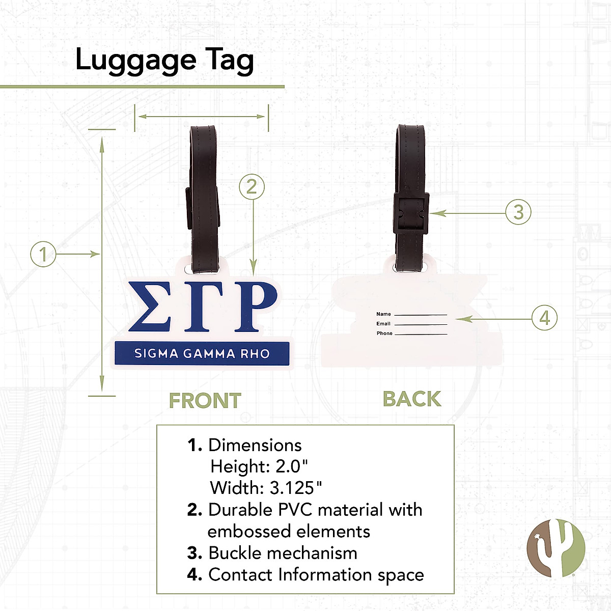 Desert Cactus Sigma Gamma Rho Luggage Tag Sorority Bag (PVC Luggage Tag - Letter Name)