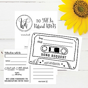 50 Song Request Cassette Tape Generic RSVP Cards, RSVP Postcards No Envelopes Needed, Response Card, RSVP Reply, Plain RSVP kit for Wedding, Baby Bridal Shower, Birthday, Invitations