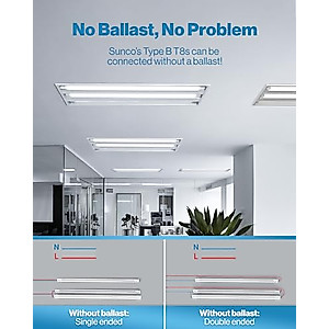 Sunco 10 Pack T8 LED Tubes 4FT Fluorescent Replacement, 48 Inch, 18W, 2200LM, 6000K Daylight Deluxe, Single Ended Power, Type B, Ballast Bypass, Frosted Lens UL