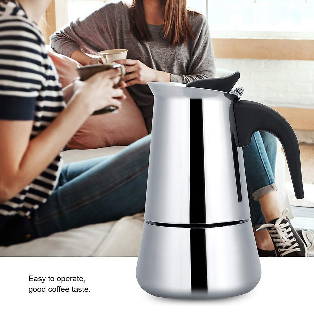 Fdit Portable Stainless Steel Coffee Pot Moka Espresso Maker Mocha Pot Moka Stove 100ml/200ml/300ml/450ml (1#)